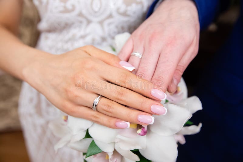 Wedding Couple Hands with Wedding Rings Stock Image - Image of adults ...
