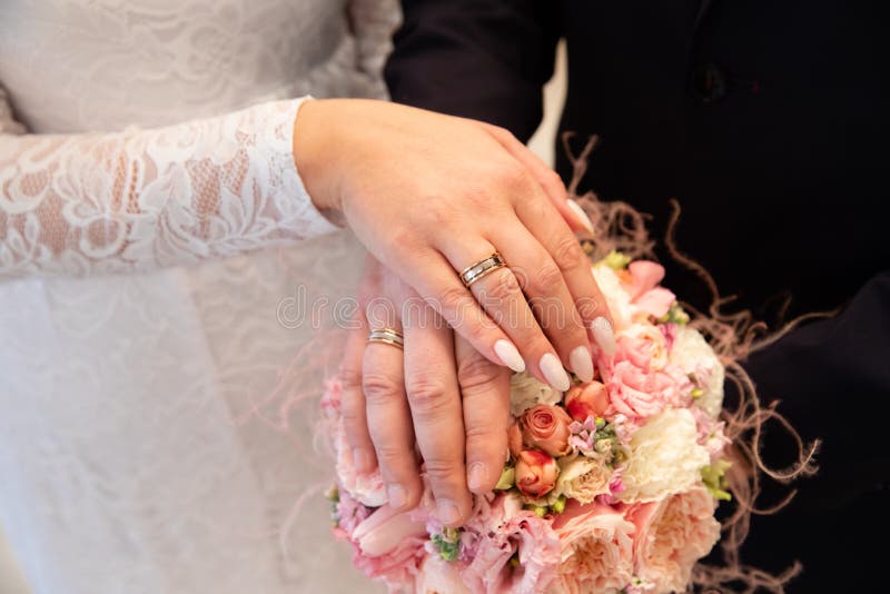 Wedding Couple Hands with Wedding Rings Stock Photo - Image of bride ...