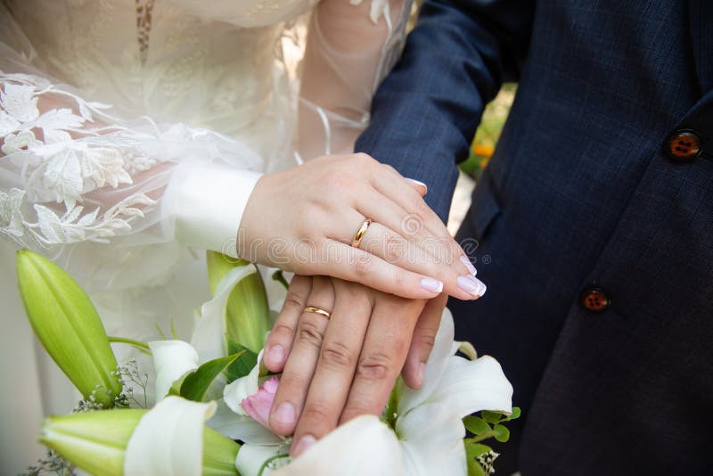 Wedding Couple Hands with Wedding Rings Stock Photo - Image of hand ...