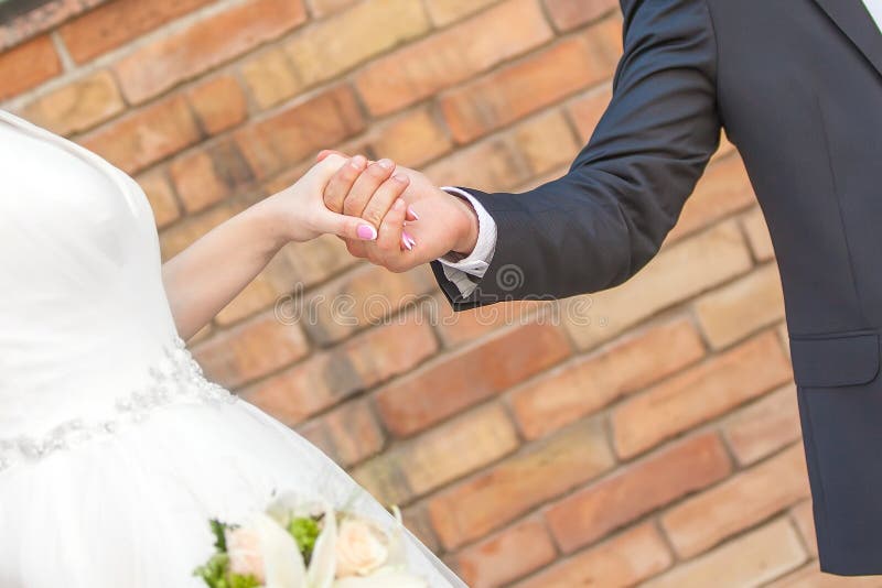 Wedding Couple Holding Hands Stock Photo - Image of beauty, engagement ...