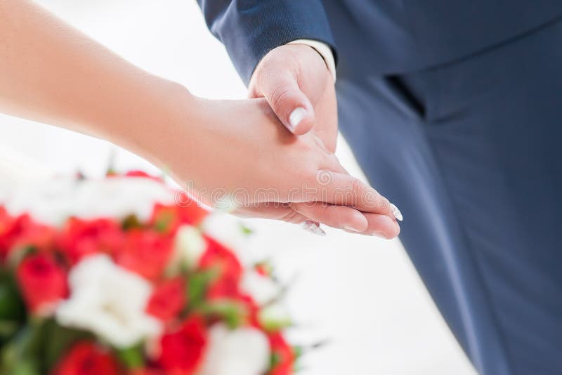 Wedding Couple Holding Hands Stock Image - Image of caucasian, groom ...