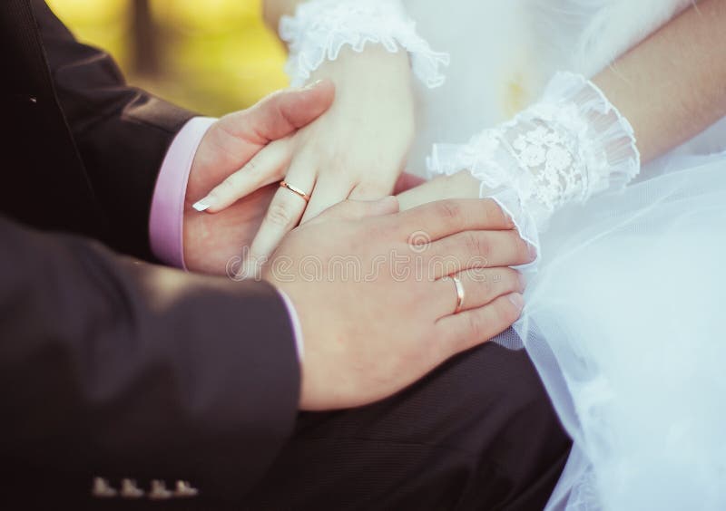 Wedding Couple Holding Hands Stock Photo - Image of female, husband ...