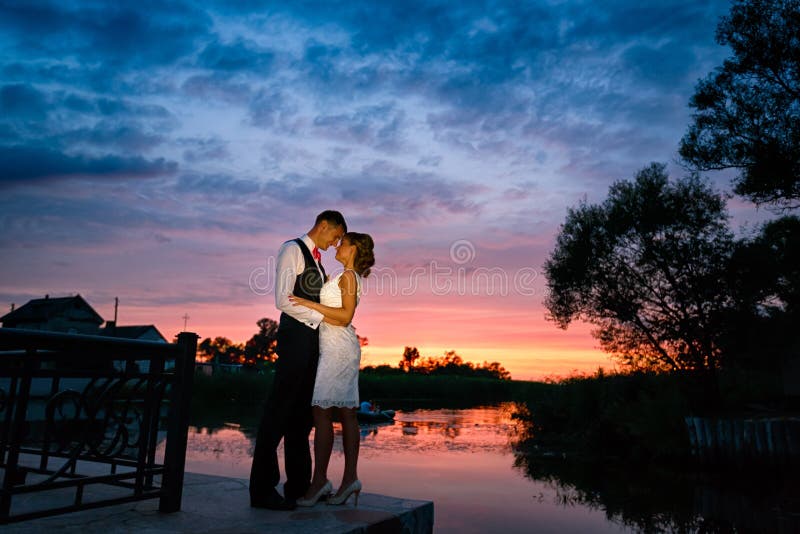 Wedding Couple in Love at Sunset Time Stock Image - Image of partners ...