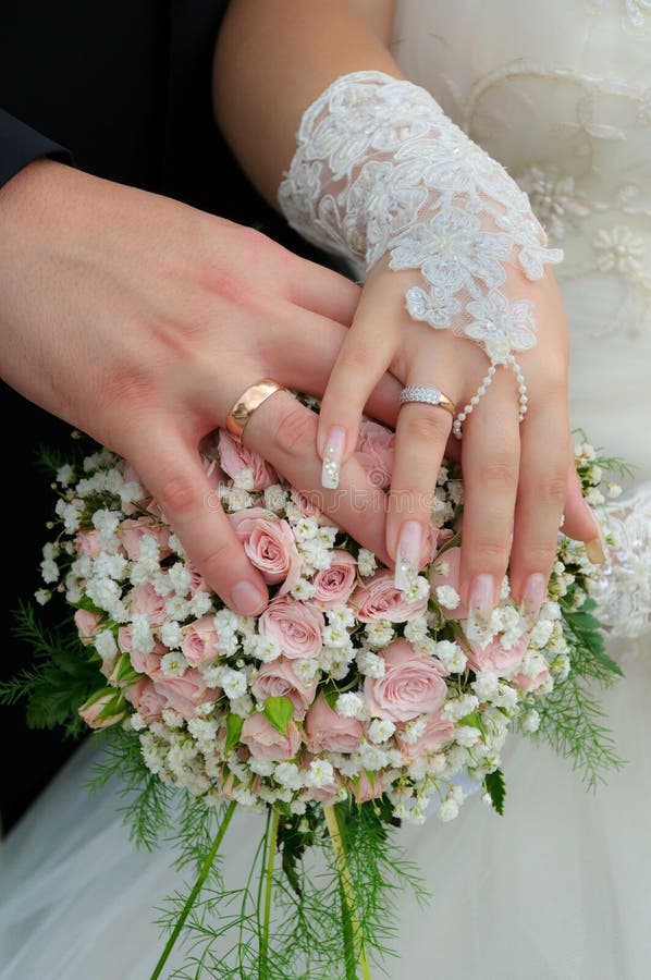 Wedding Couple Showing Rings Stock Image - Image of husband, rings ...