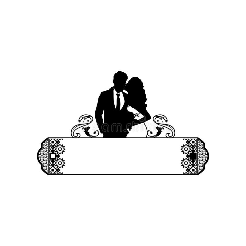 Wedding Couple Silhouette with Vintage Banner Design Stock Vector ...