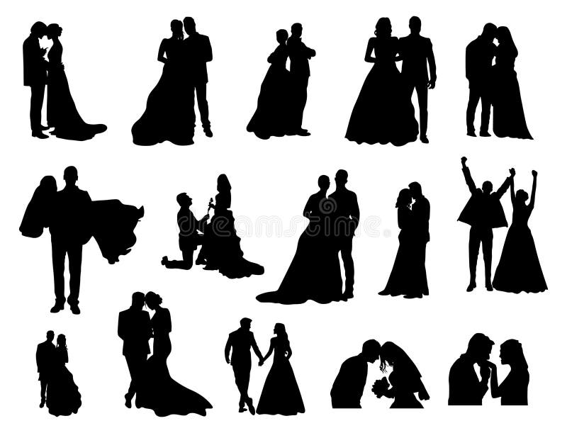 Wedding Couple Silhouettes Collection, Wedding Love Silhouette Stock ...