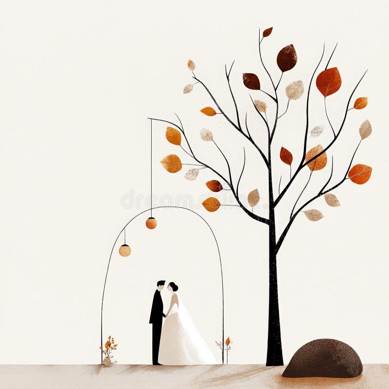 Wedding Couple Under a Decorative Tree Arch Stock Illustration ...
