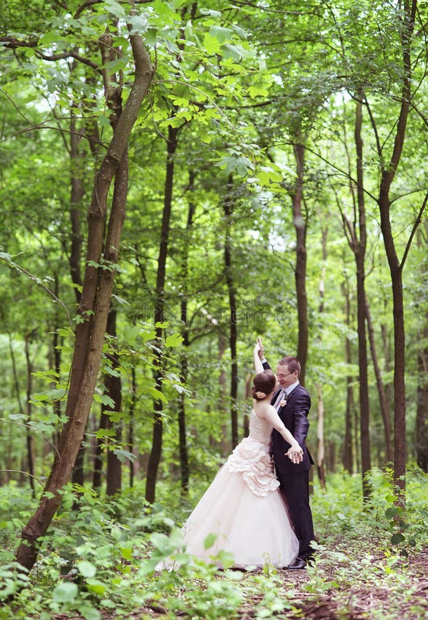Wedding couple on a walk stock image. Image of forest - 48859097