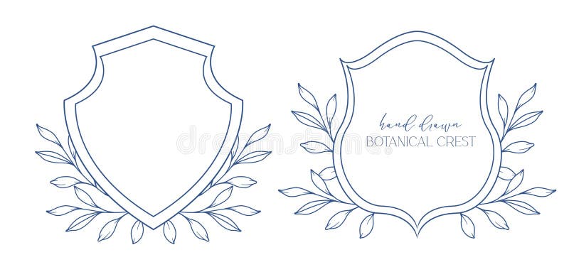 Wedding Crest Floral Line Art Design. Botanical Crest Line Drawing ...
