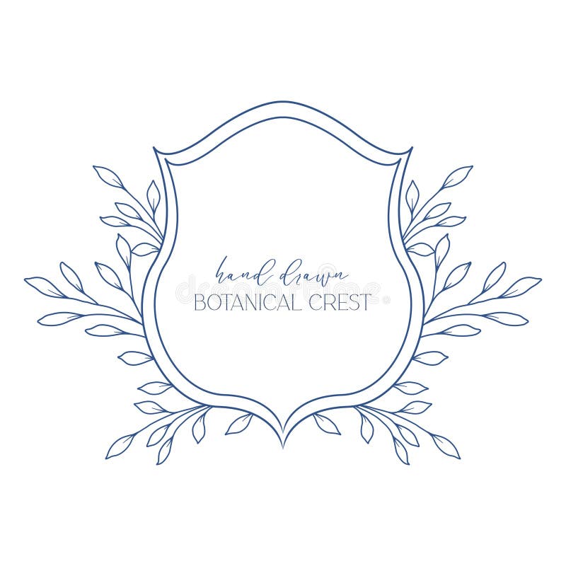 Wedding Crest Floral Line Art Design. Botanical Crest Line Drawing ...