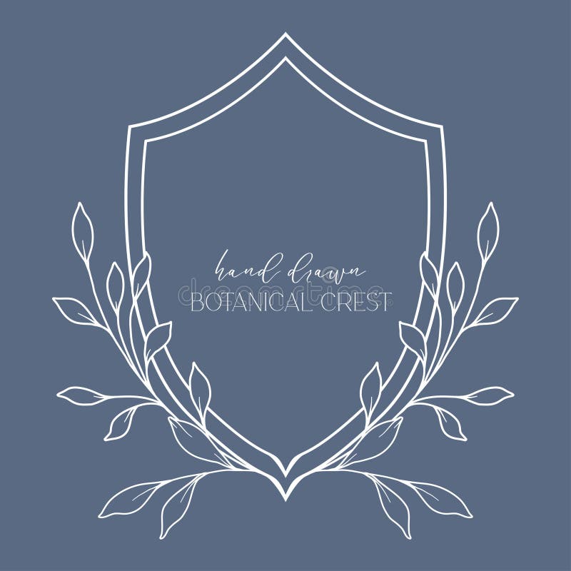 Wedding Crest Floral Line Art Design. Botanical Crest Line Drawing ...