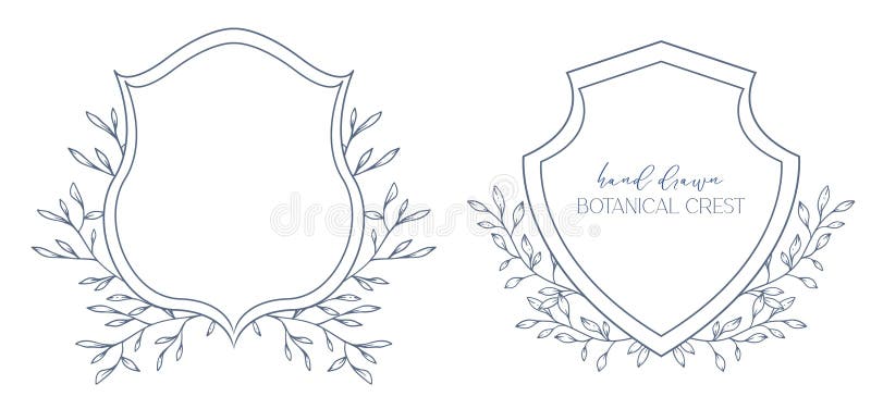 Wedding Crest Floral Line Art Design. Botanical Crest Line Drawing ...