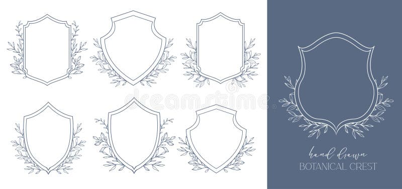 Wedding Crest Floral Line Art Design. Botanical Crest Line Drawing ...