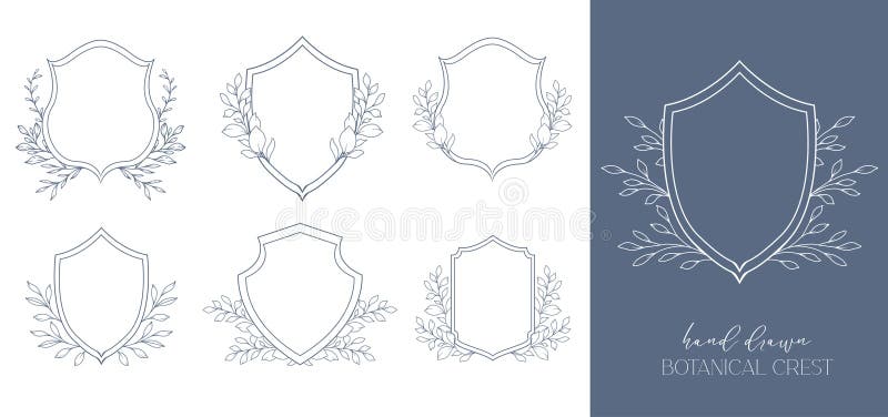 Wedding Crest Floral Line Art Design. Botanical Crest Line Drawing ...