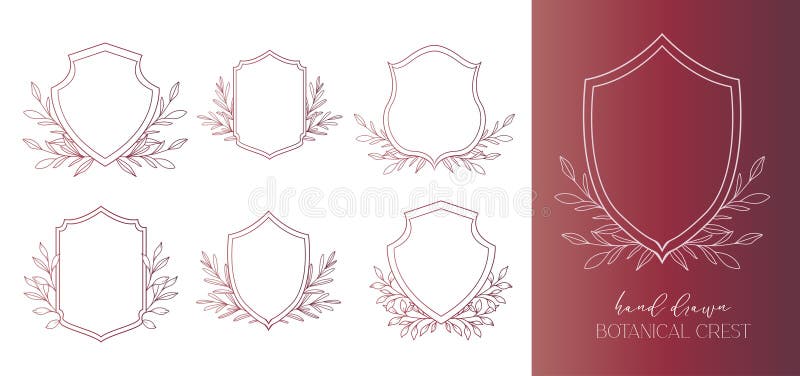 Wedding Crest Floral Line Art Design. Botanical Crest Line Drawing ...