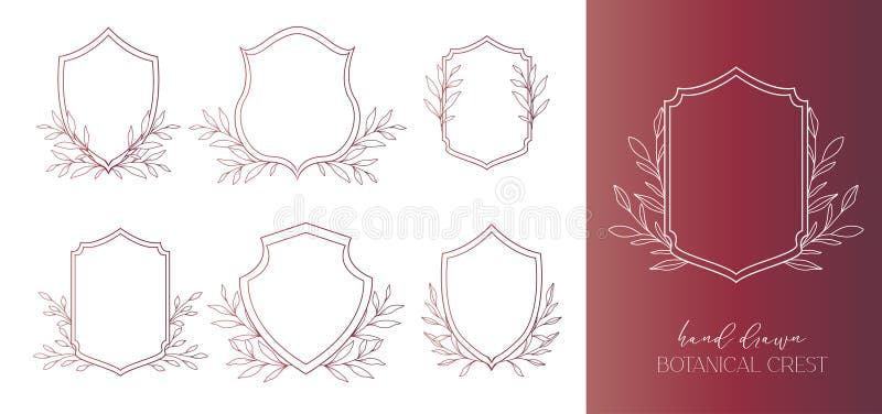 Wedding Crest Floral Line Art Design. Botanical Crest Line Drawing ...