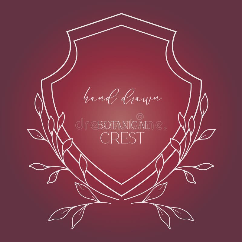 Wedding Crest Floral Line Art Design. Botanical Crest Line Drawing ...