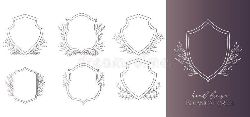 Wedding Crest Floral Line Art Design. Botanical Crest Line Drawing ...