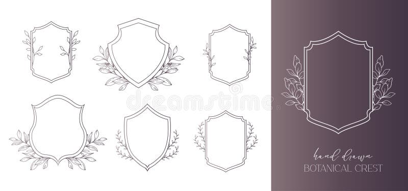 Wedding Crest Floral Line Art Design. Botanical Crest Line Drawing ...