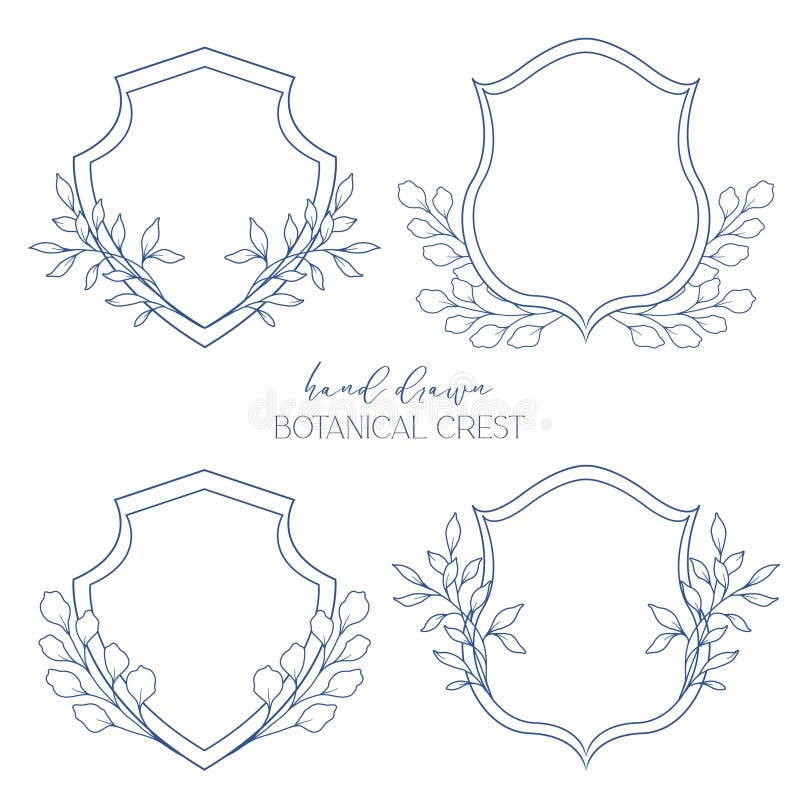 Wedding Crest Floral Line Art Design. Botanical Crest Line Drawing ...