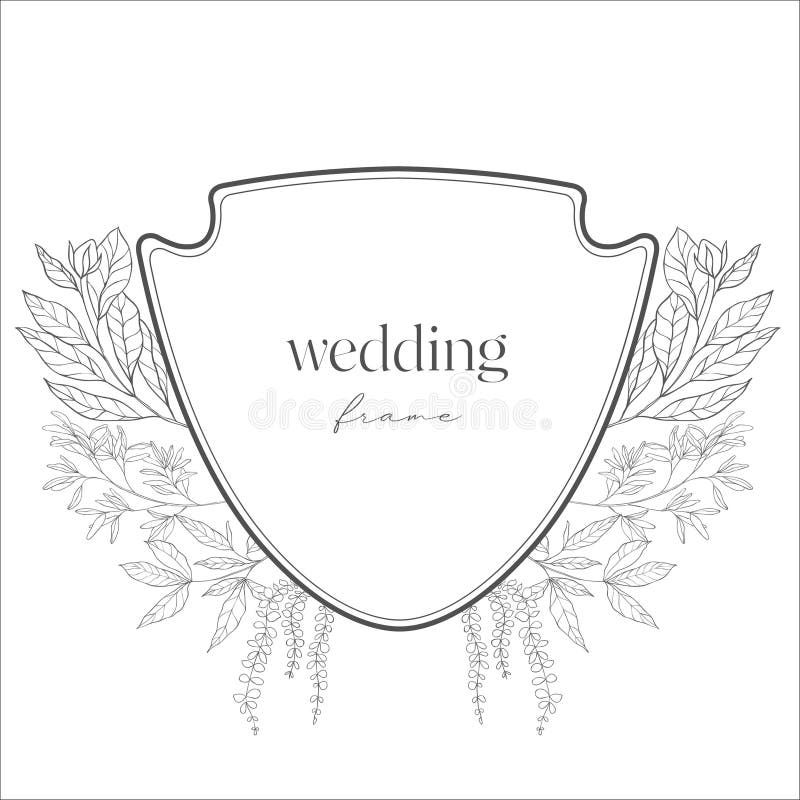 Wedding Crest with Flowers on the White Background. Line Art ...