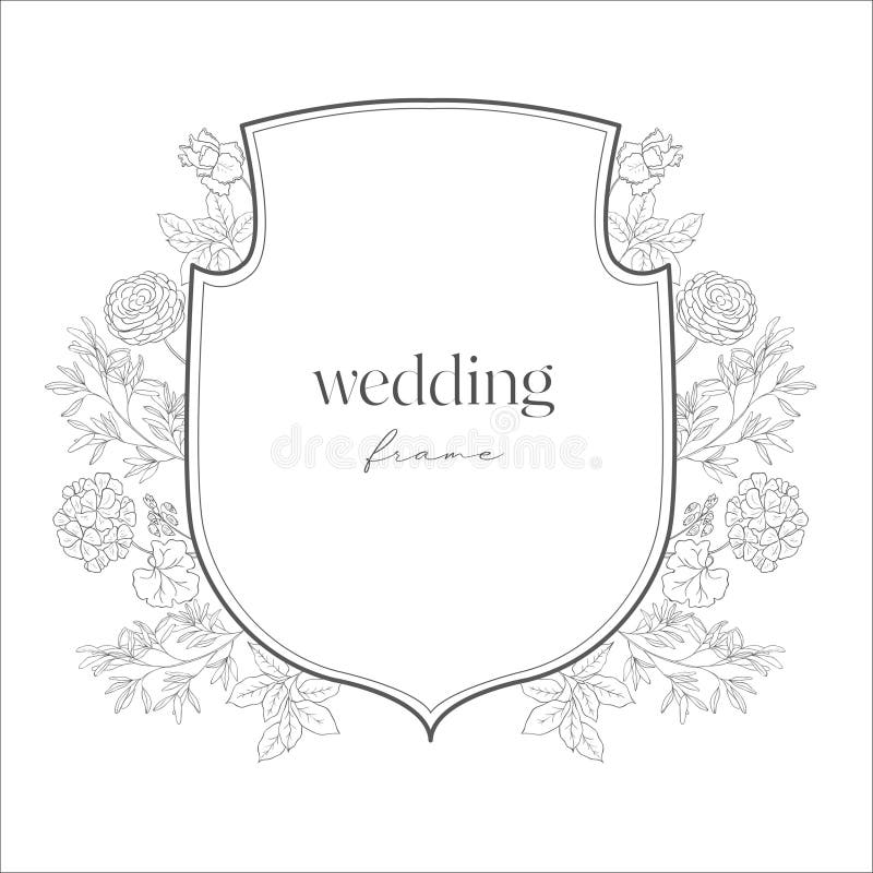 Wedding Crest with Flowers. Vector. Stock Vector - Illustration of ...