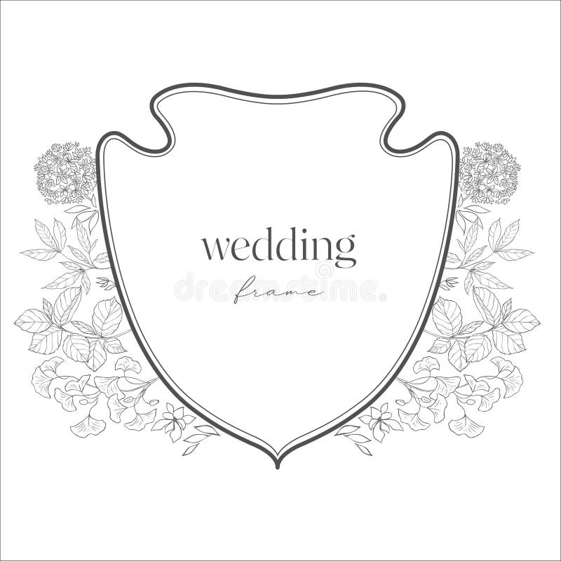 Wedding Crest with Flowers. Vector. Stock Vector - Illustration of ...
