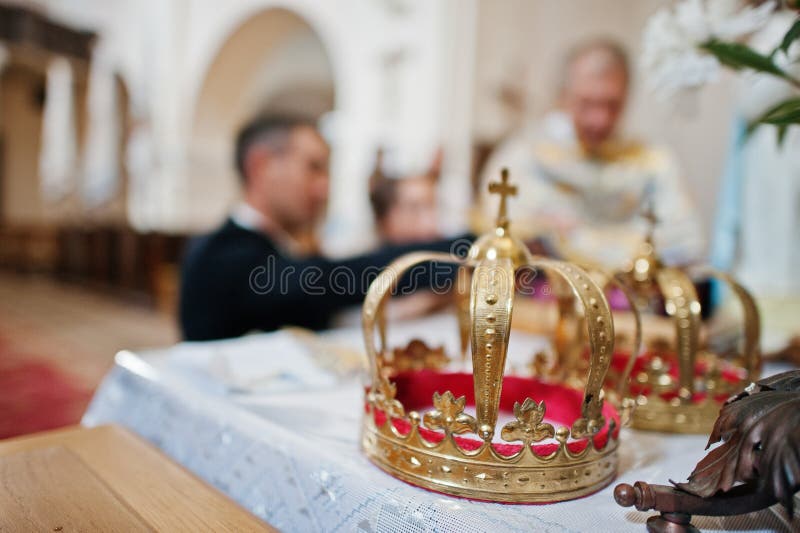 Wedding Crowns at Church Background Newlywed and Priest Stock Image ...