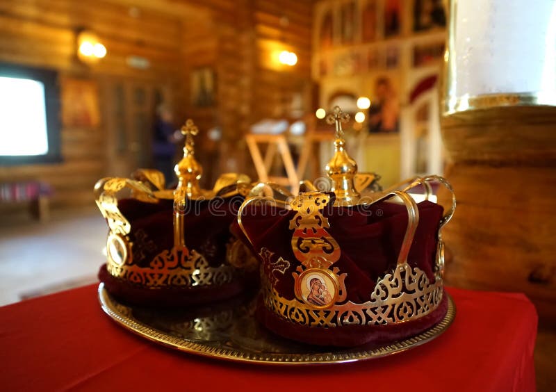Wedding Crowns, on the Table Stock Image - Image of groom, bride: 158204155