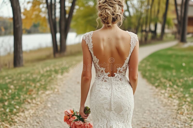 The Wedding Day. the Bride from the Back Stock Image - Image of ...