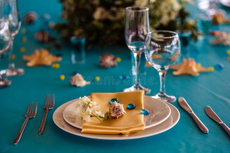 Wedding Decor in Blue Colors, Sea Theme Style Stock Image - Image of ...