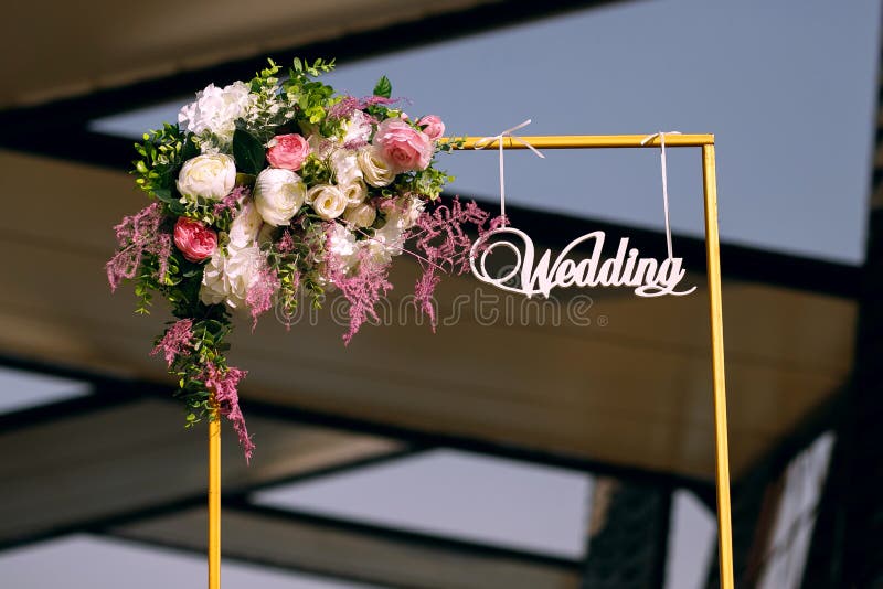 Wedding Decor in the Form of the Inscription Wedding with Flowers Stock ...