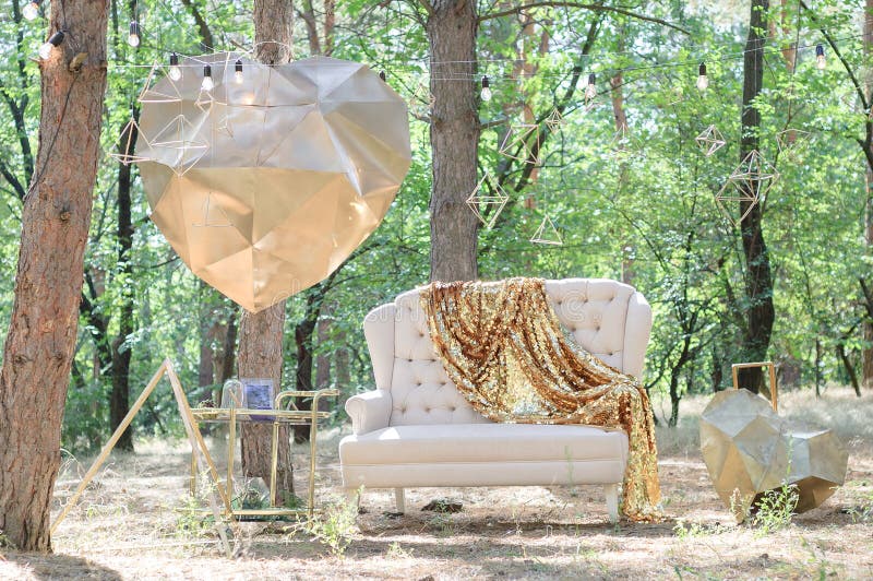 Wedding Decor Idea. Photo Zone on a Wedding Celebration Outdoors Stock ...