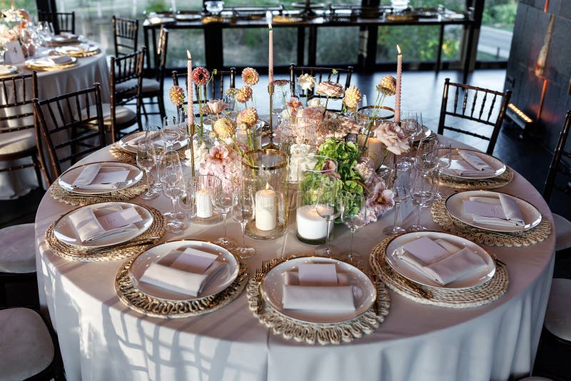 Round table setting stock image. Image of serving, restaurant - 314979467