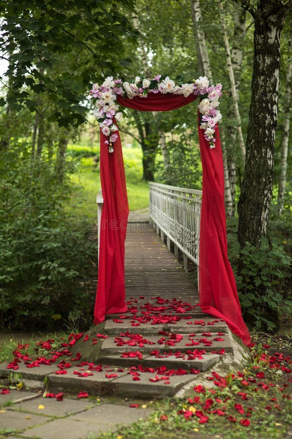 Wedding decor red arch stock image. Image of decorated - 78082935