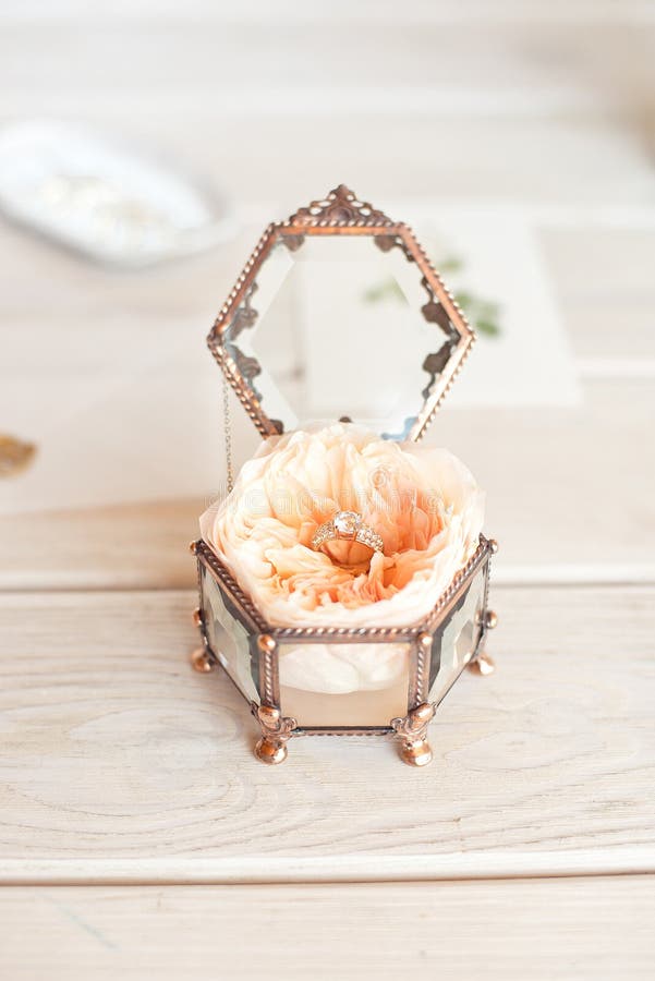 Wedding Decor Vintage Glass Square Box with Peony Rose Inside and ...