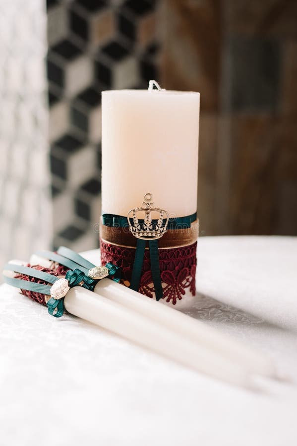 Wedding Decorated Candles in the Elegant Royal Style Stock Photo ...