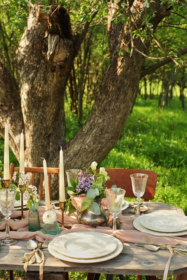Wedding Decorated Table, Decor Wedding Dinner in Nature in the Garden ...