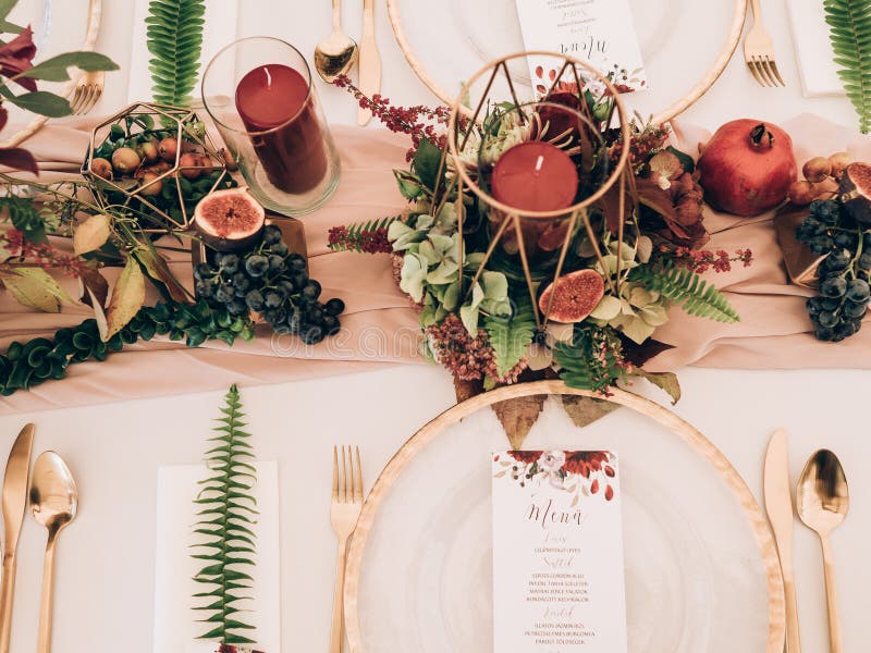 Wedding Decoration. Table Set at Wedding Stock Image - Image of party ...