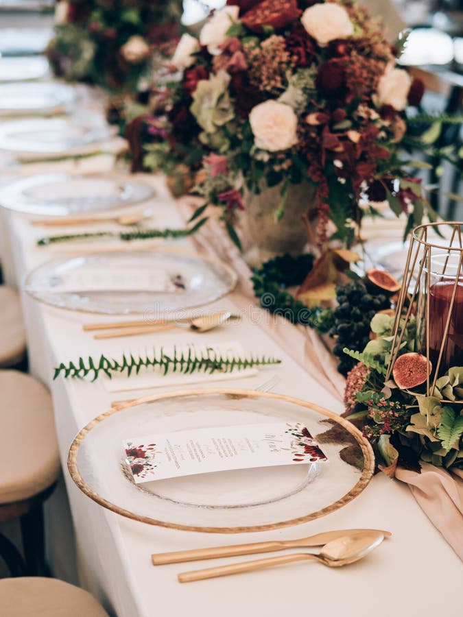 Wedding Decoration. Table Set at Wedding Stock Photo - Image of ...