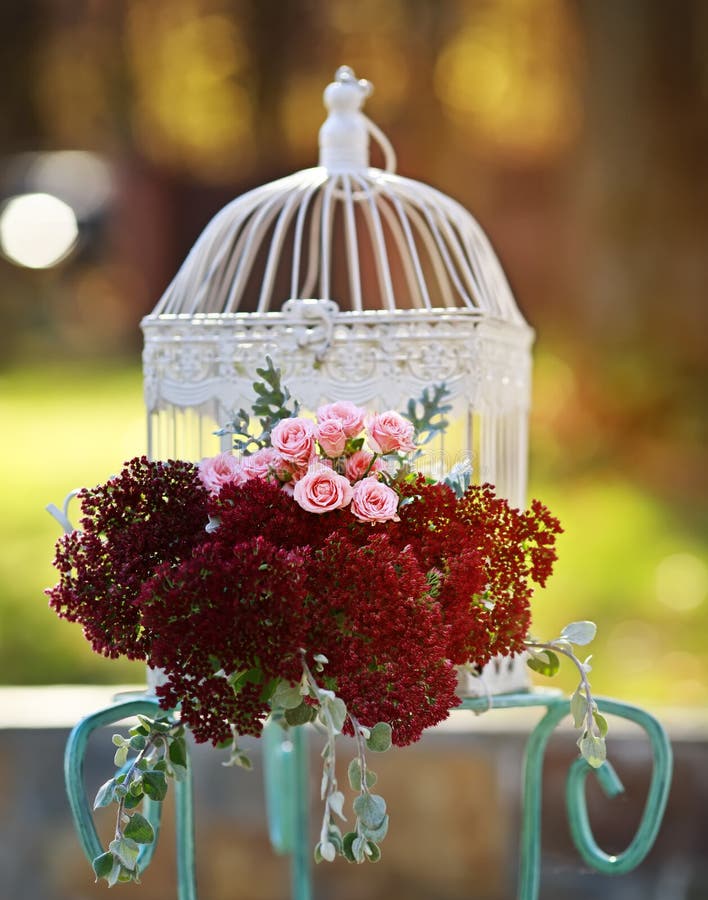 Wedding Decoration, White Cage and Pink Roses Stock Image - Image of ...