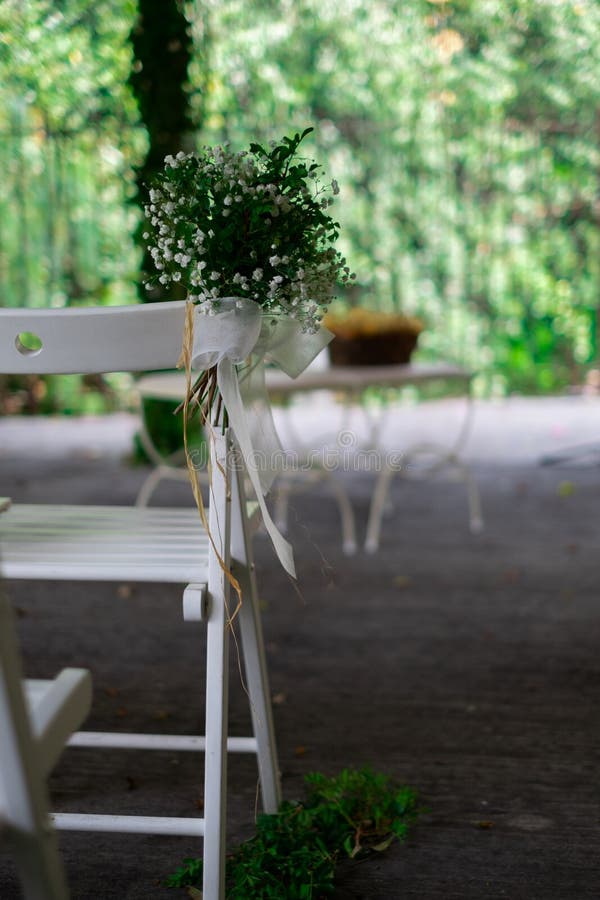 Wedding Decoration. White Stools for Bride and Groom Stock Photo ...
