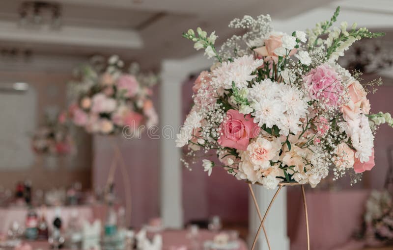 Banquet Hall Decorated with Flowers Stock Photo - Image of romance ...