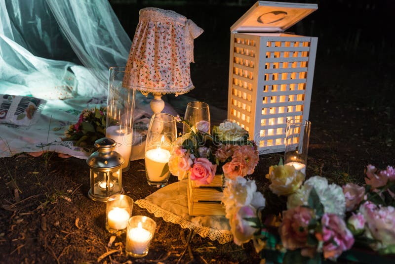 Wedding Decorations at Night Stock Photo - Image of white, dinner ...