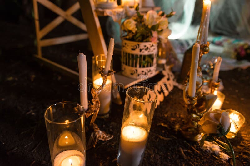 Wedding Decorations at Night Stock Photo - Image of romantic ...