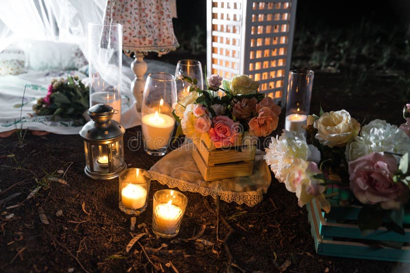 Wedding Decorations at Night Stock Photo - Image of outdoor, candle ...