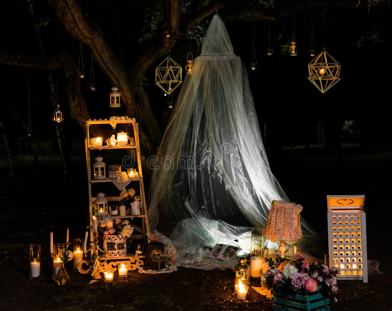 Wedding Decorations at Night Stock Image - Image of ceremony ...