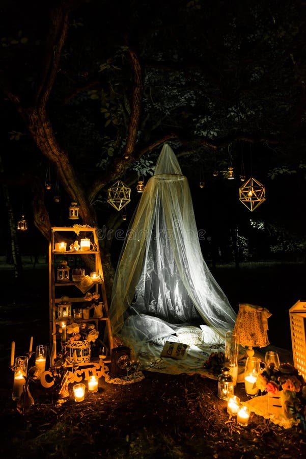 Wedding Decorations at Night Stock Photo - Image of party, romantic ...