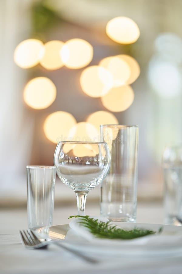 Wedding Decorations. White Plates on a White Tablecloth Stock Photo ...