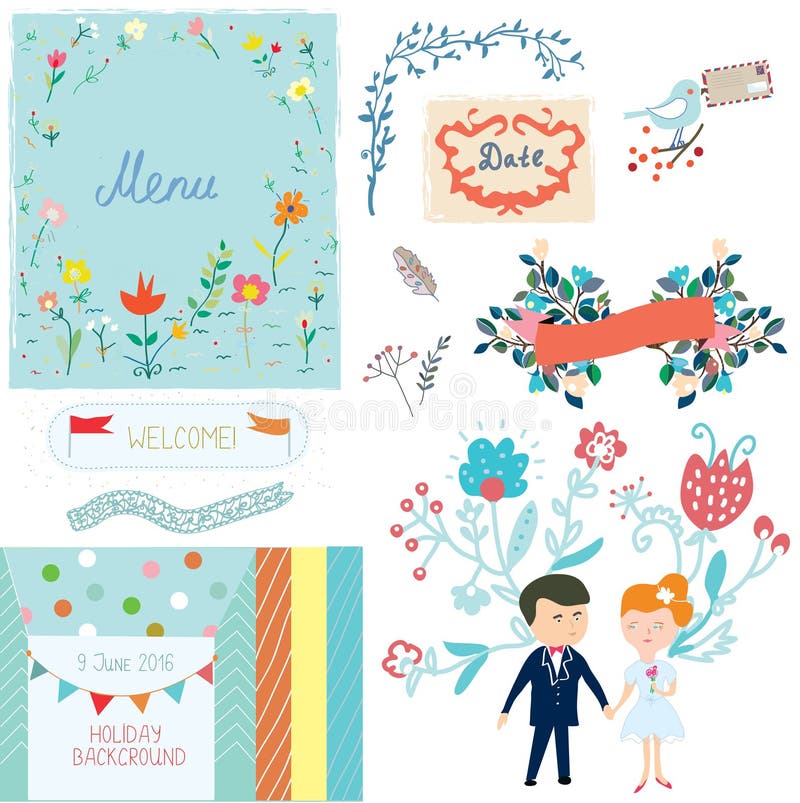 Wedding Design Elements with Cute Design Stock Vector - Illustration of ...